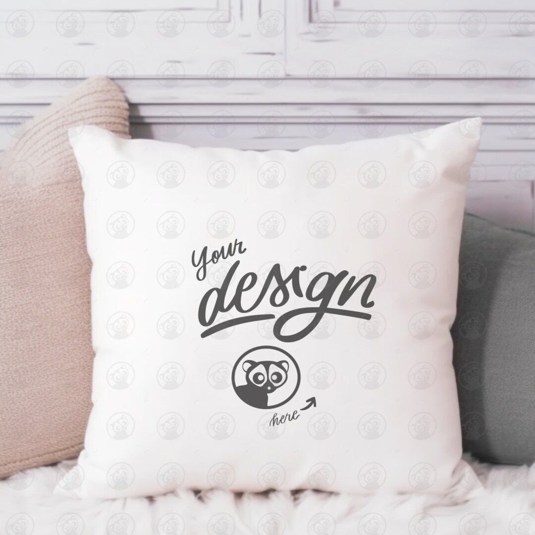 Blank Natural Pillow Cover Mockup, Boho Chic Square Pillow Mock Up ...