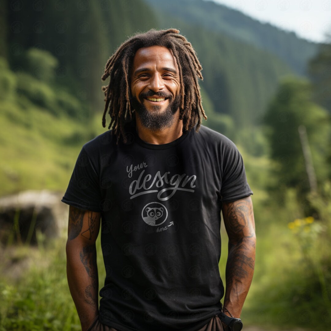 Marijuana Black T-shirt Mockup, Jamaican Dreadlocks Man Mockup, Ethnic ...