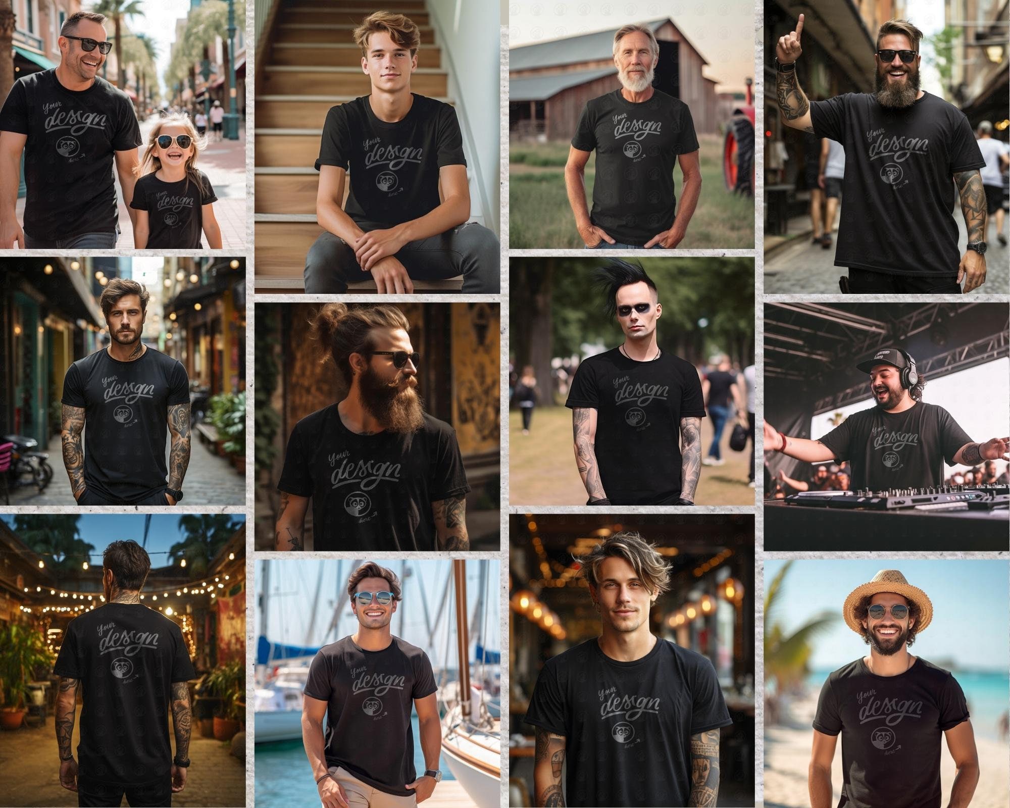 Mega Bundle, 300 Premium Mockups, Men T Shirts Mockup Bundle, Black T ...