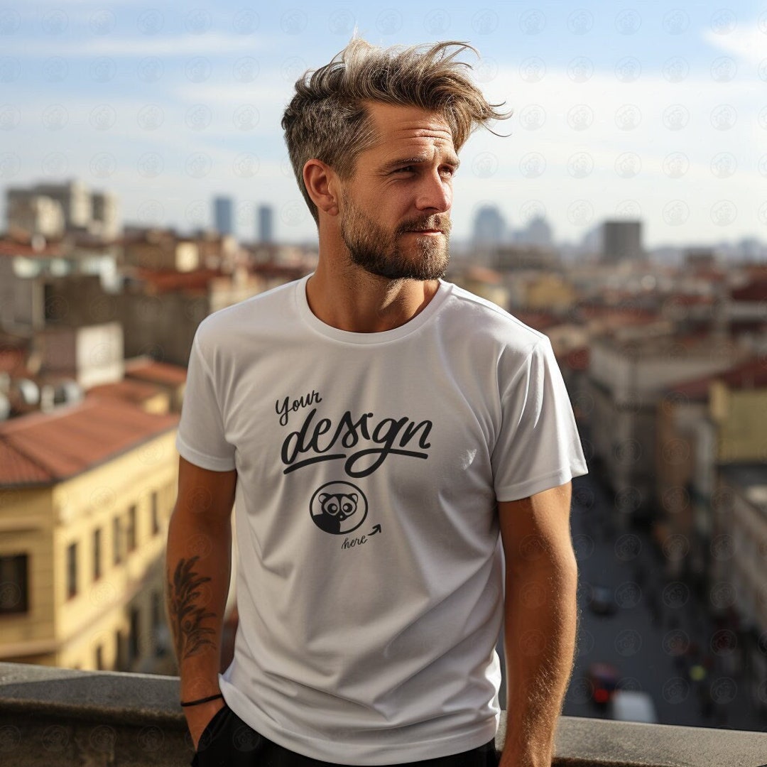 White Man T-shirt Mockup, White T Shirt Mockup, Father Mockup, White ...