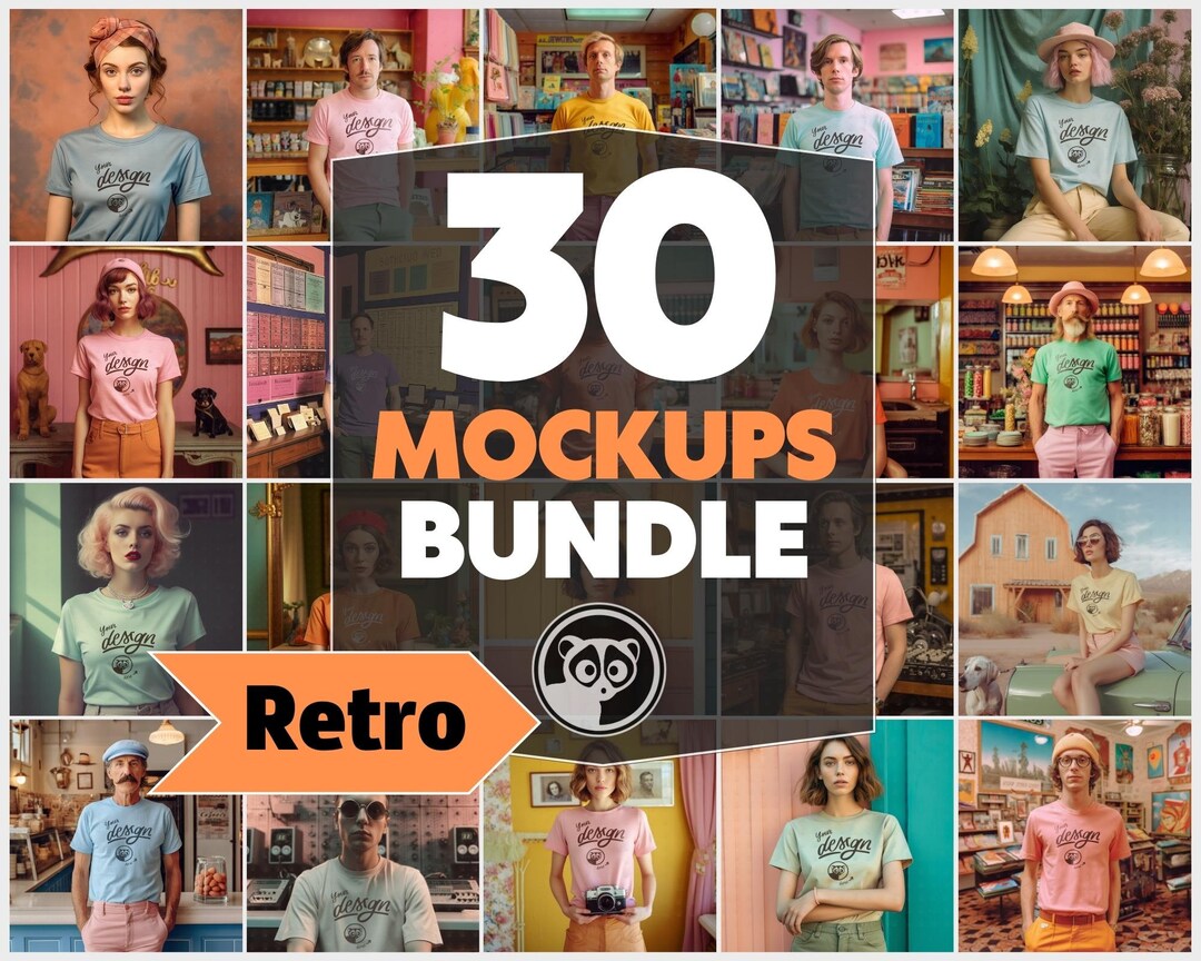Retro Bundle, 30 Premium Mockups, Men and Women T Shirts Mockup Bundle ...