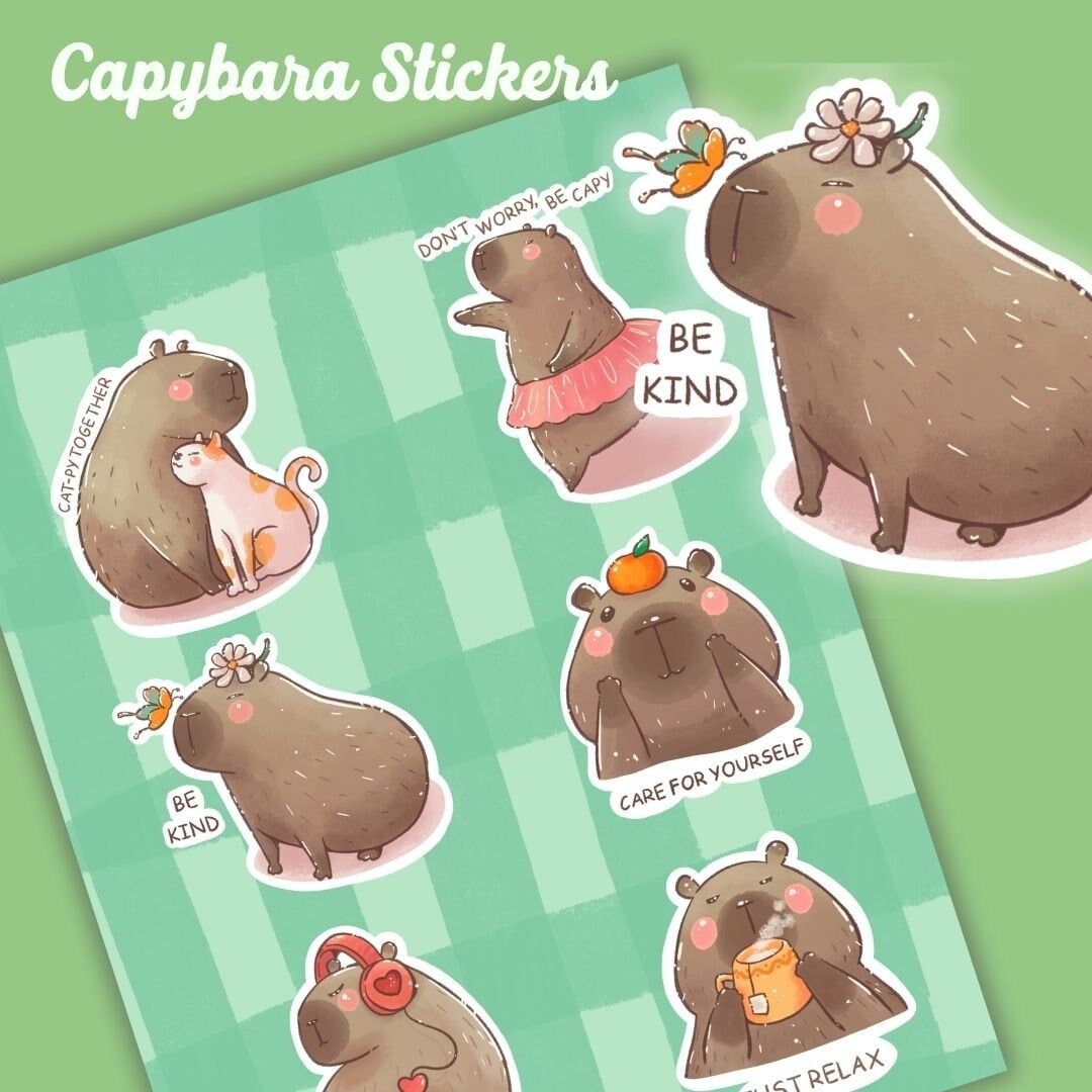 Capybara Cute Printable Stickers - Etsy