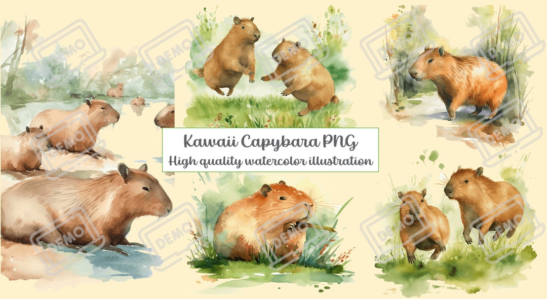 Watercolor Capybara Clipart Collection This Set Includes 6 High-quality ...