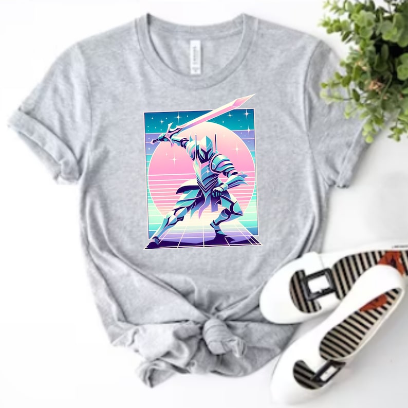Vaporwave Warrior Tee, Magic the Gathering Style, Minimalist Soldier ...
