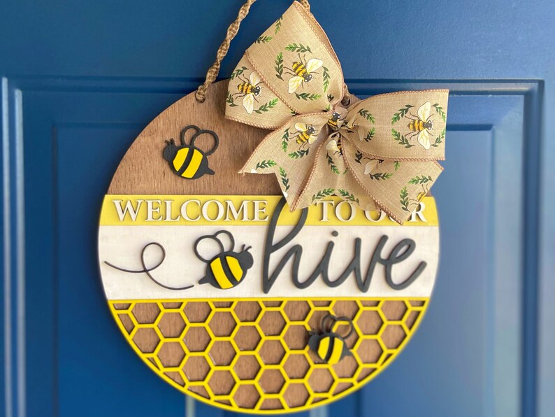 Bee Hive Door Sign, Door Sign, Spring Front Door Decor, Spring Door ...