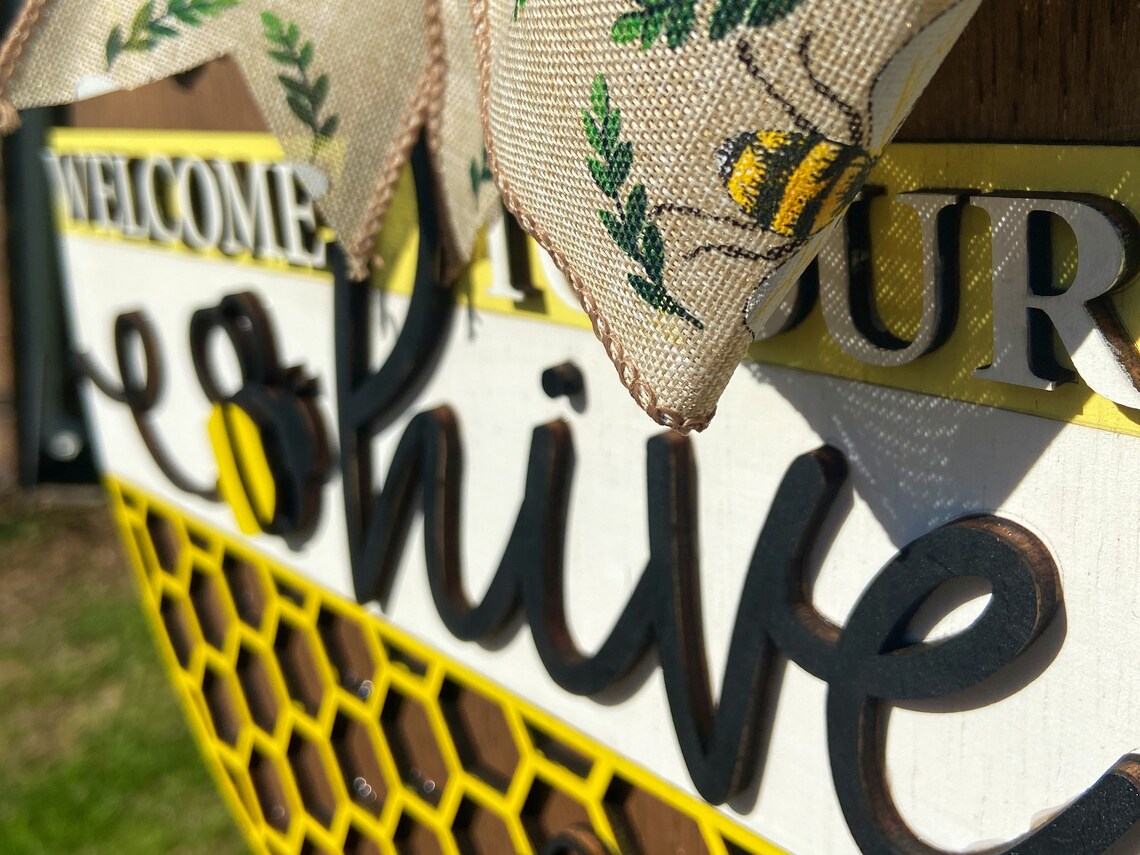 Bee Hive Door Sign, Door Sign, Spring Front Door Decor, Spring Door ...