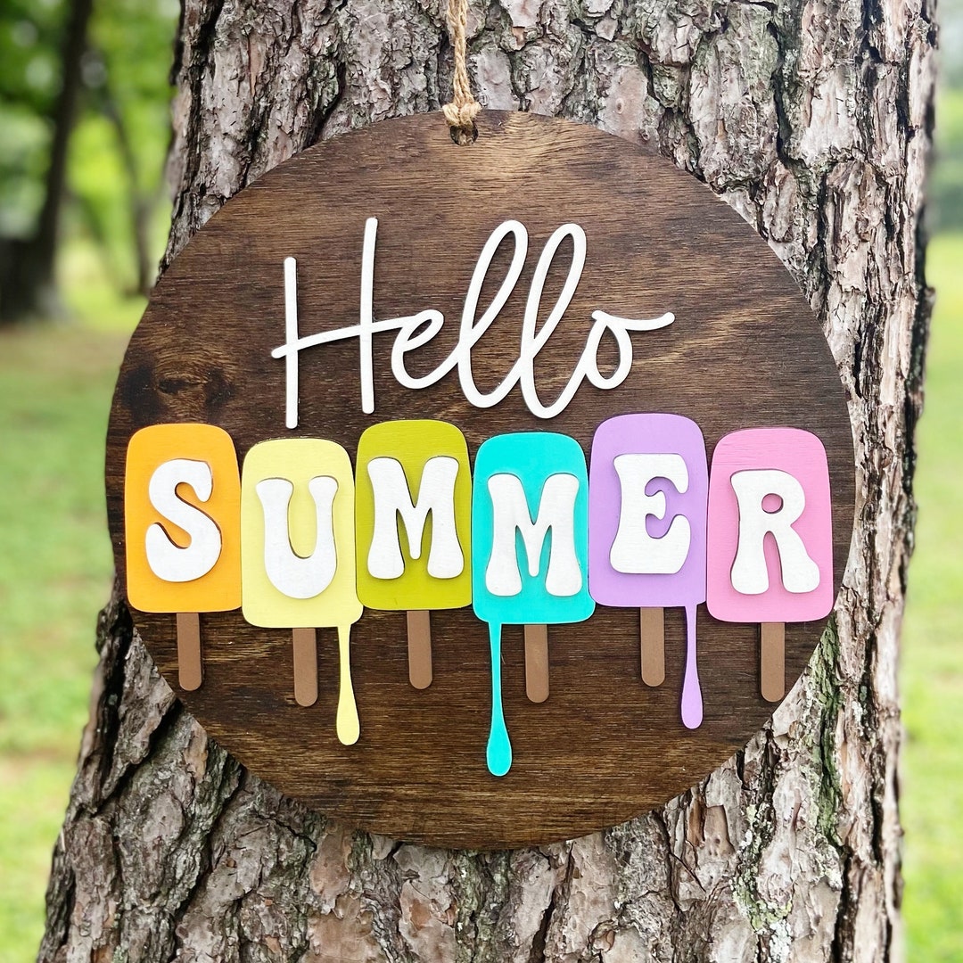 Hello Summer Door Sign, Door Sign, Summer Front Door Decor, Summer Door ...