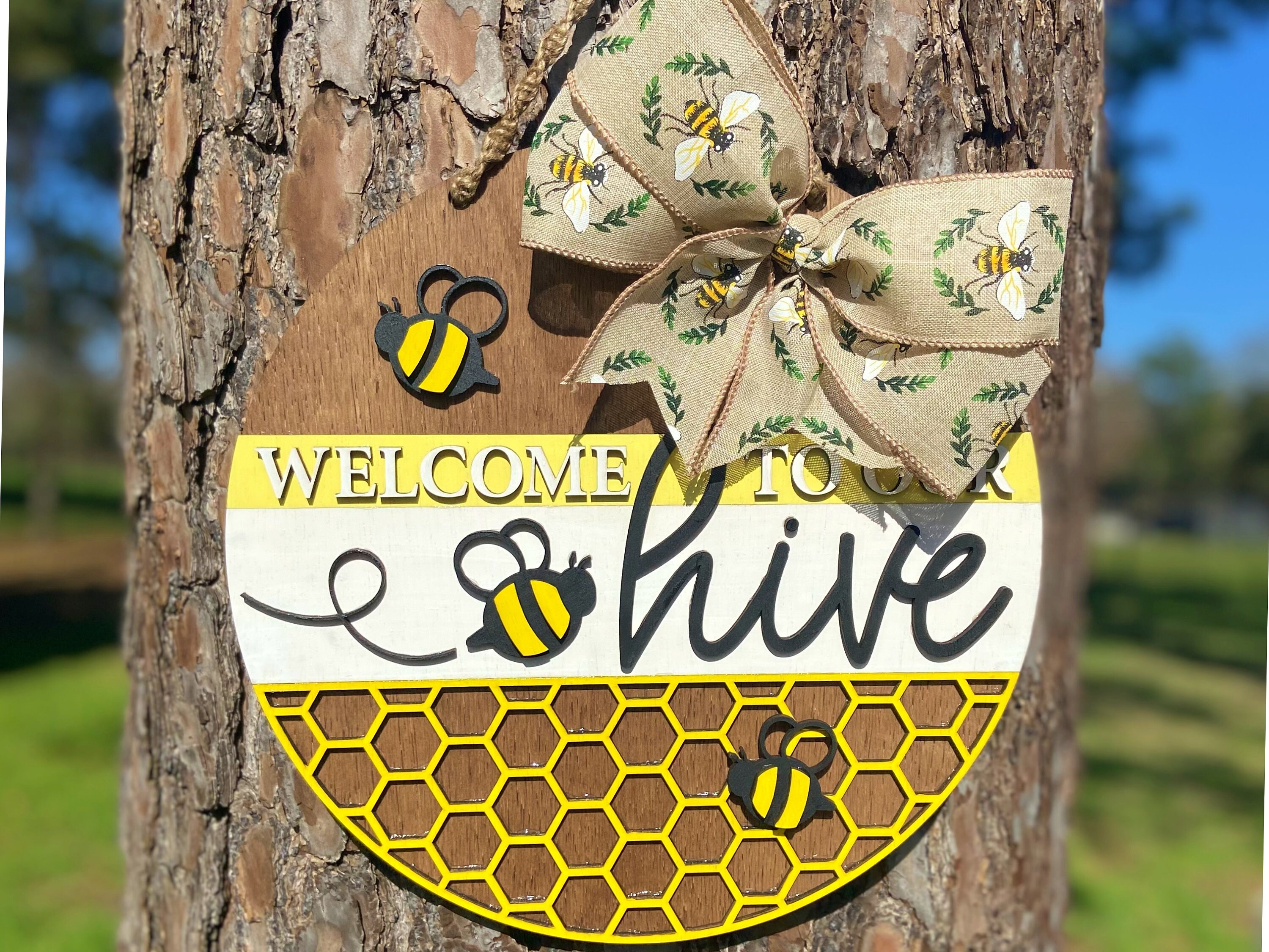 Bee Hive Door Sign, Door Sign, Spring Front Door Decor, Spring Door ...