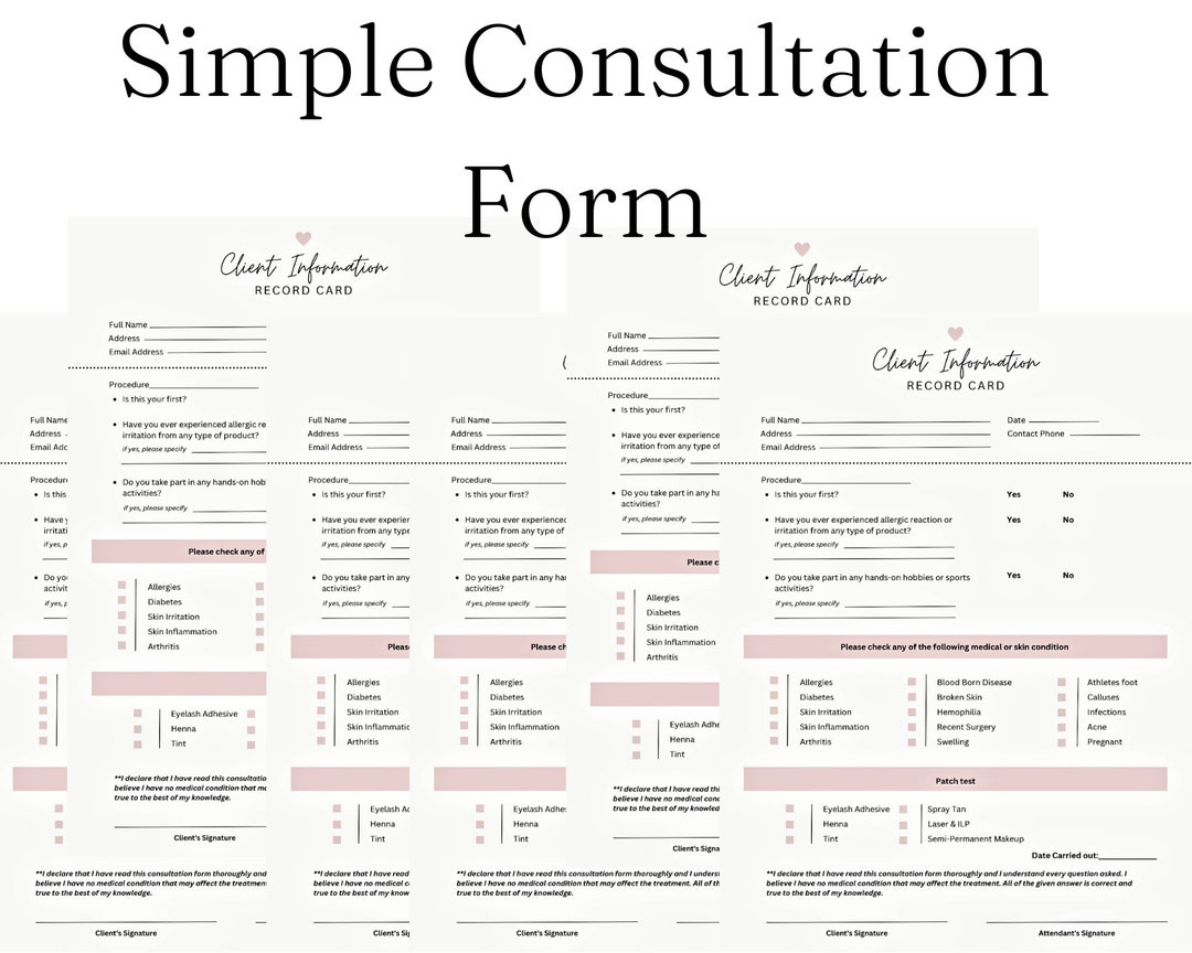 Printable Simple Salon Client Consultation Form, Patch Testing ...
