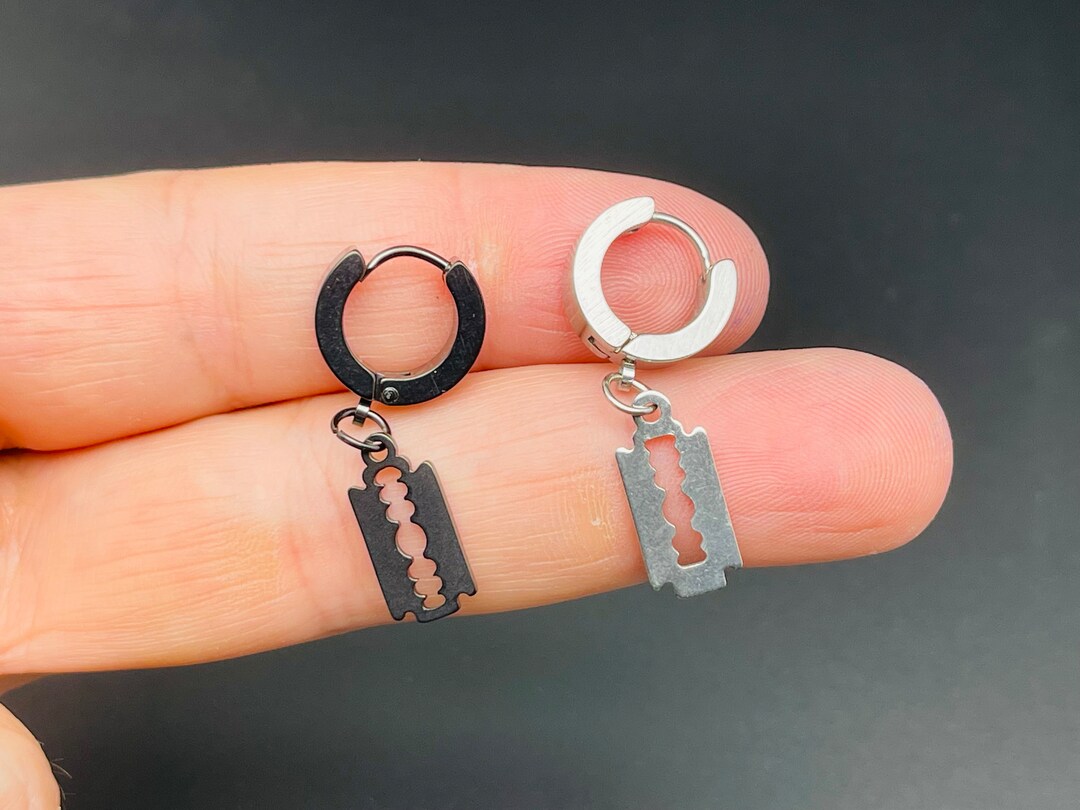 Razor Blade Hoop Earrings Blade Earring Gothic Emo Black - Etsy