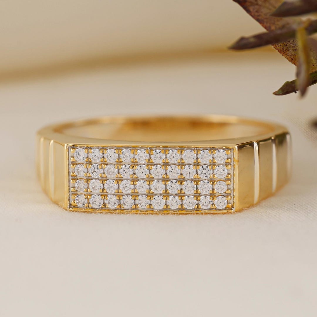 Modern Wide Signet Wedding Ring For Him Men s Cluster Diamond Modern Wide Signet Wedding Ring For Him Men s Cluster Diamond