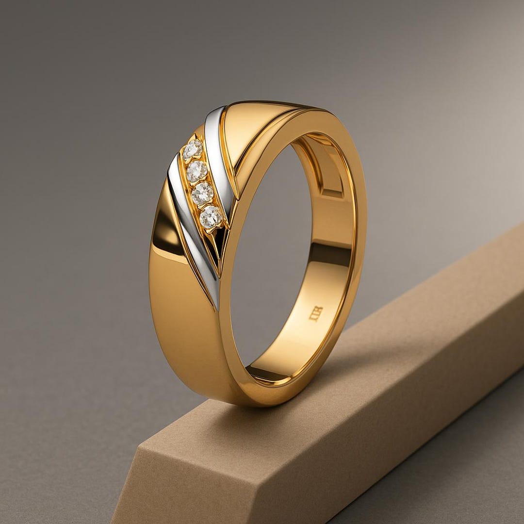 Men's Slant Wedding Band | Tension Set Round Cut Diamond Engagement ...