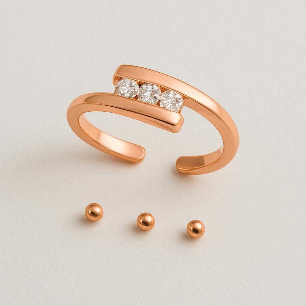 14K Gold Women Toe Rings | Three Stone Diamond Bypass Adjustable Toe ...