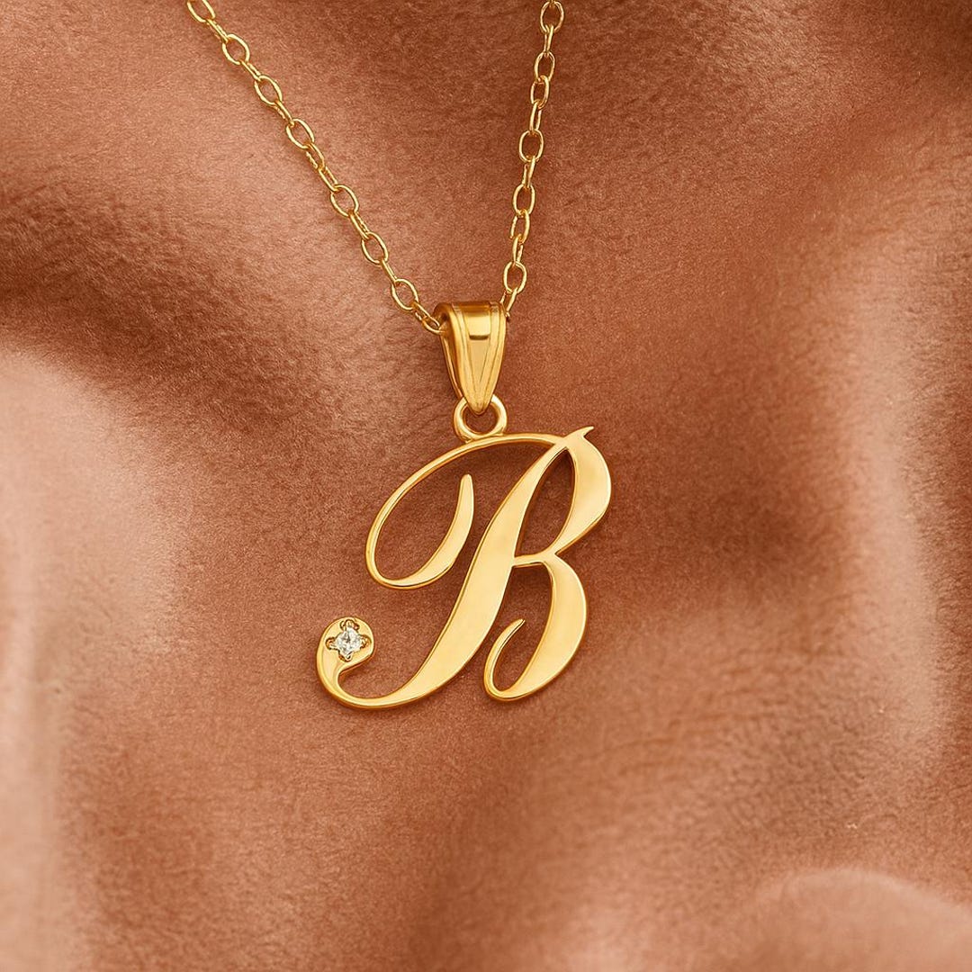 Dainty Diamond Letter B Monogram Necklace | Gold B Initial Pendant - Etsy