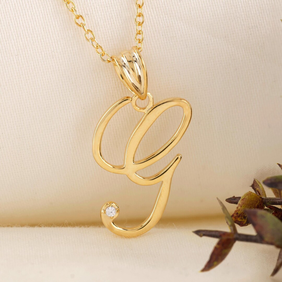 Letter G Diamond Necklace | Gold Initial G Pendant | Personalized ...