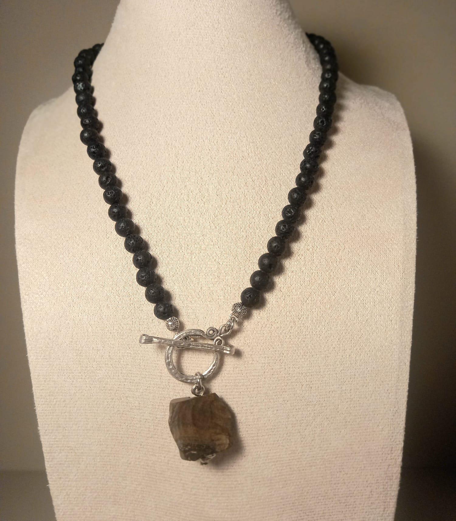 Handmade Lava Bead Necklace: Matte Tiger Eye Gemstone Pendant - Etsy