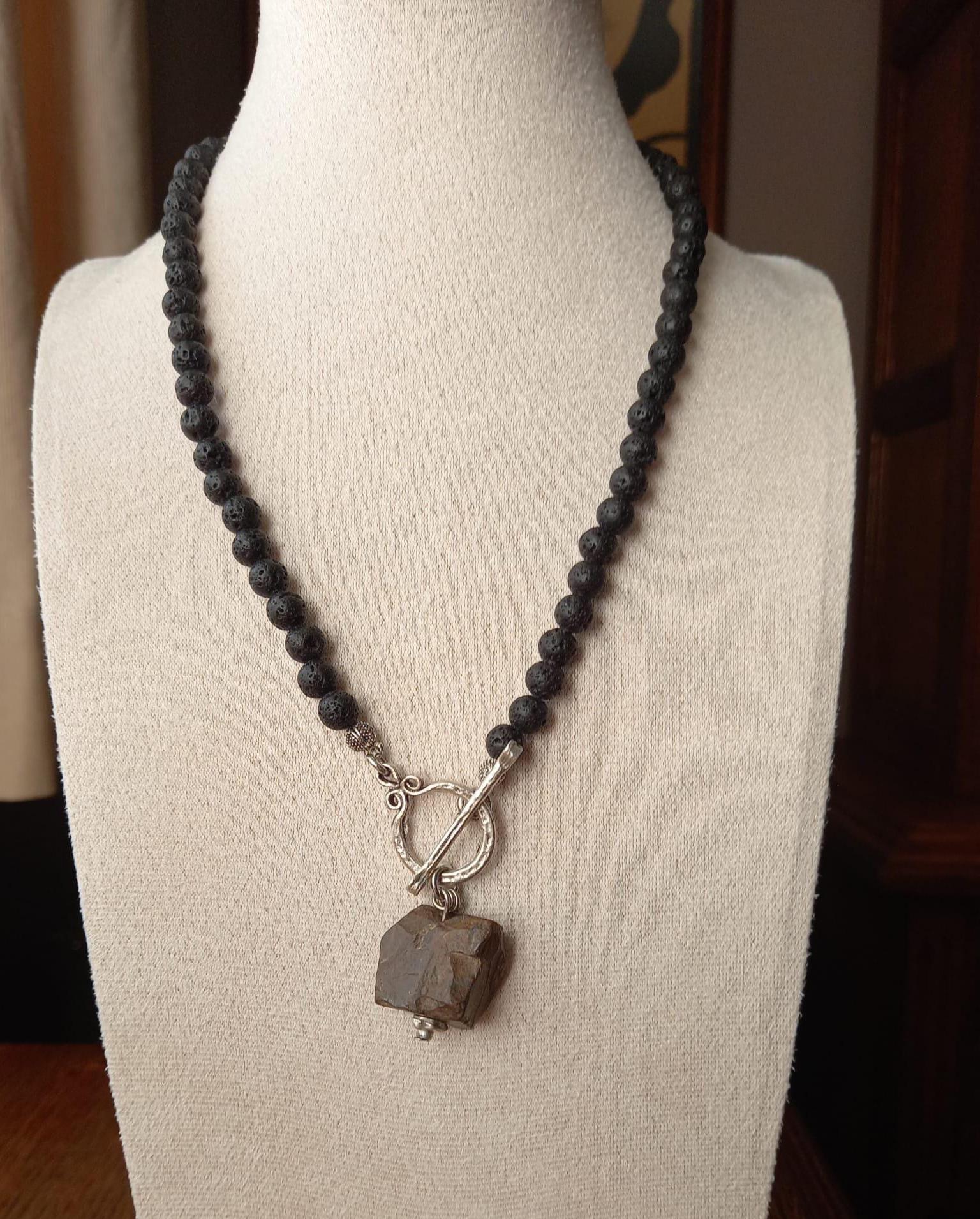 Handmade Lava Bead Necklace: Matte Tiger Eye Gemstone Pendant - Etsy