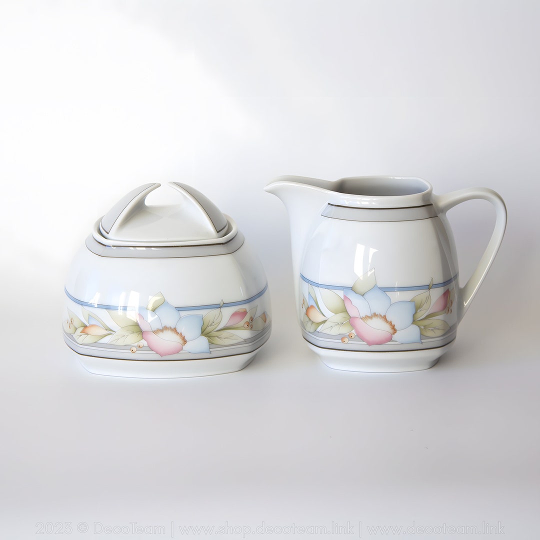 Creamer Set by Winterling White Porcelain With Grey Trims, Pink and ...