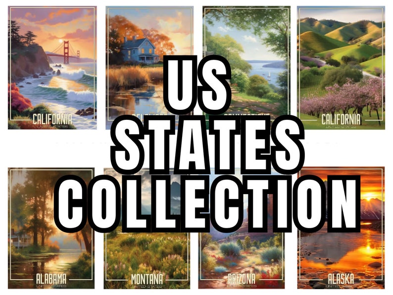 50 States US Digital Prints | US States 70+ Posters Include | Tourism ...