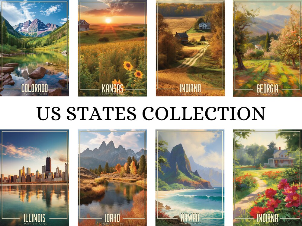 50 States US Digital Prints | US States 70+ Posters Include | Tourism ...