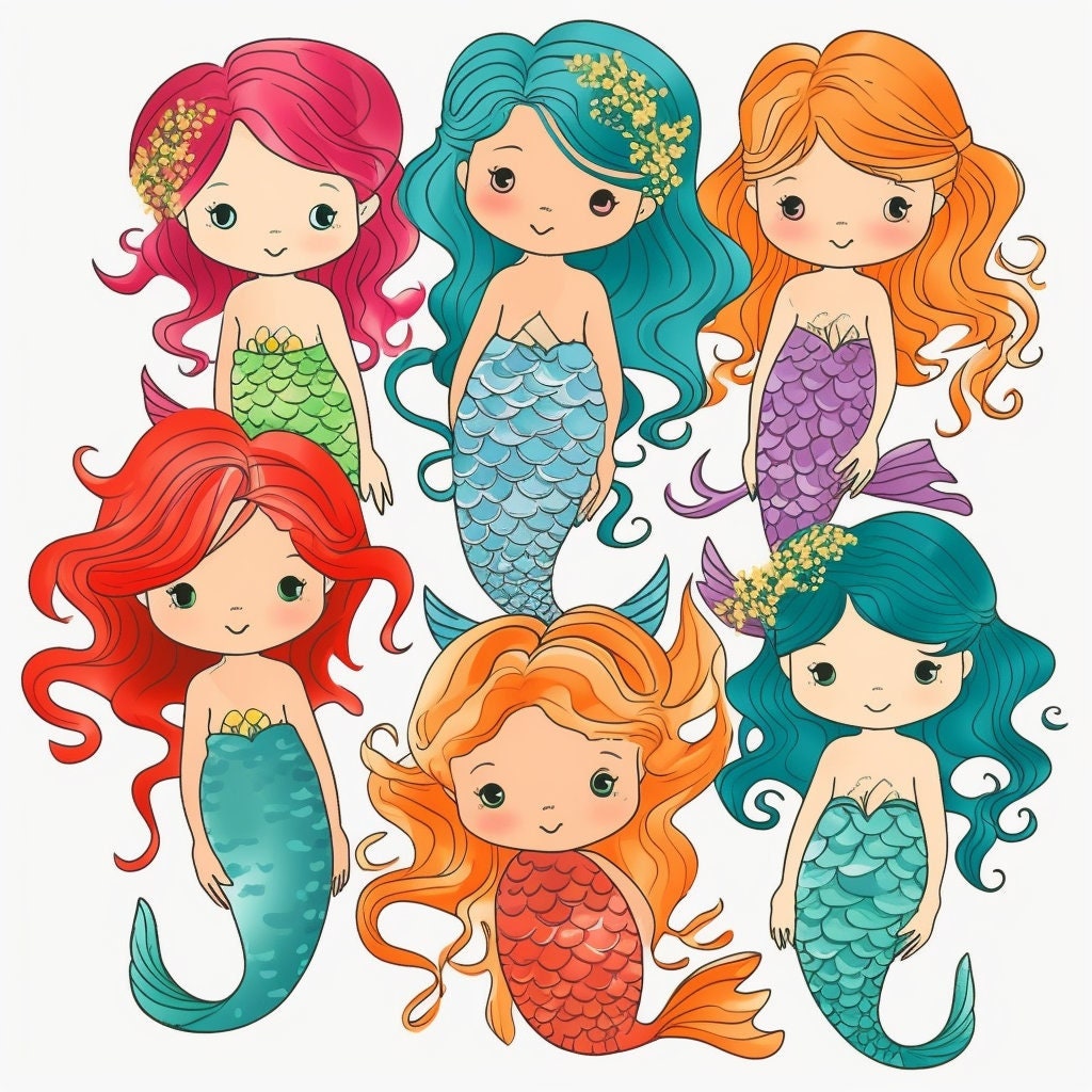 Group of Mermaid Clipart PNG Sea World Watercolor Mermaid Tail Png ...