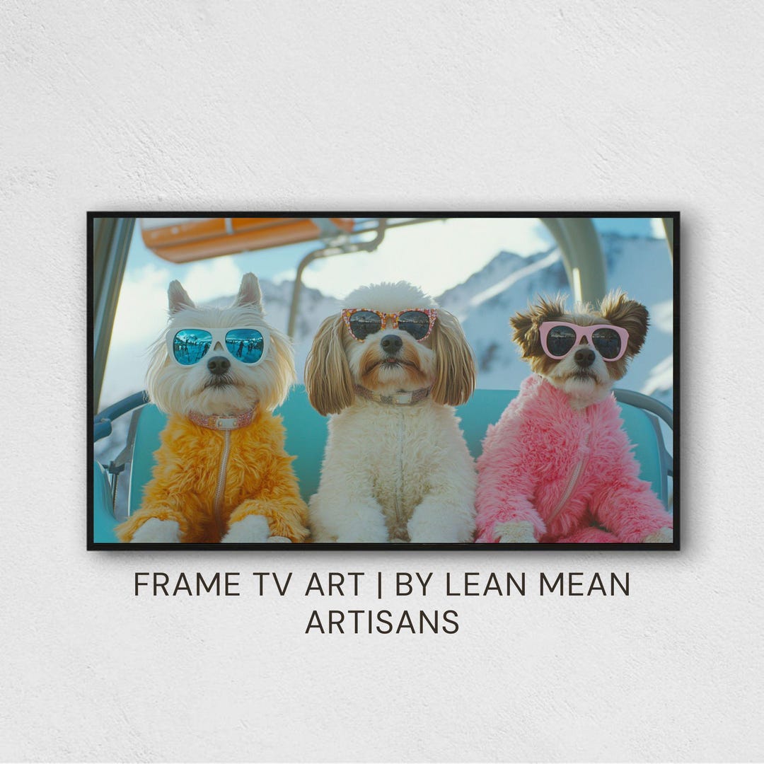 Samsung Frame TV Digital Art | Cozy Dogs on Chairlift | Winter Mountain ...