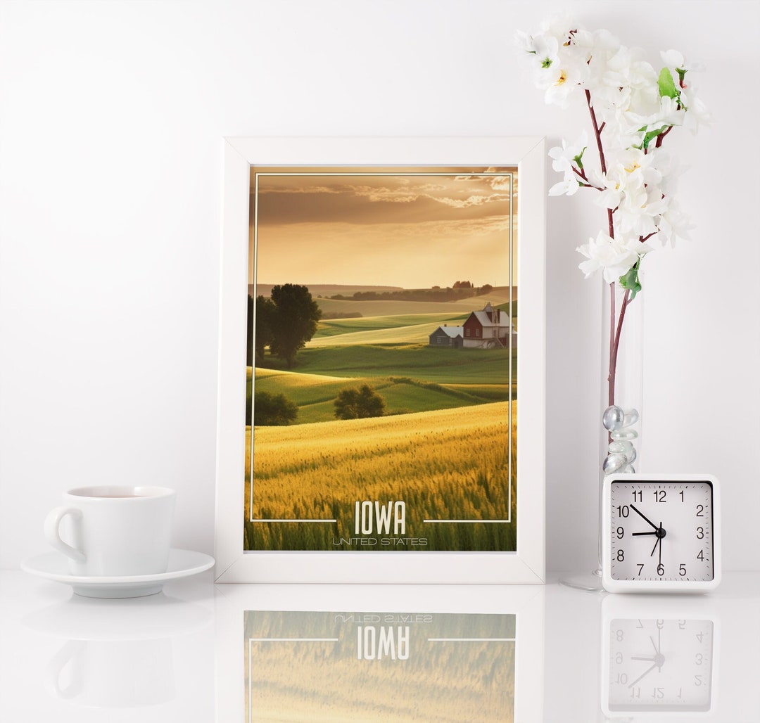 Lowa US State Realistic Travel Poster Digital Art PNG Instant Download ...