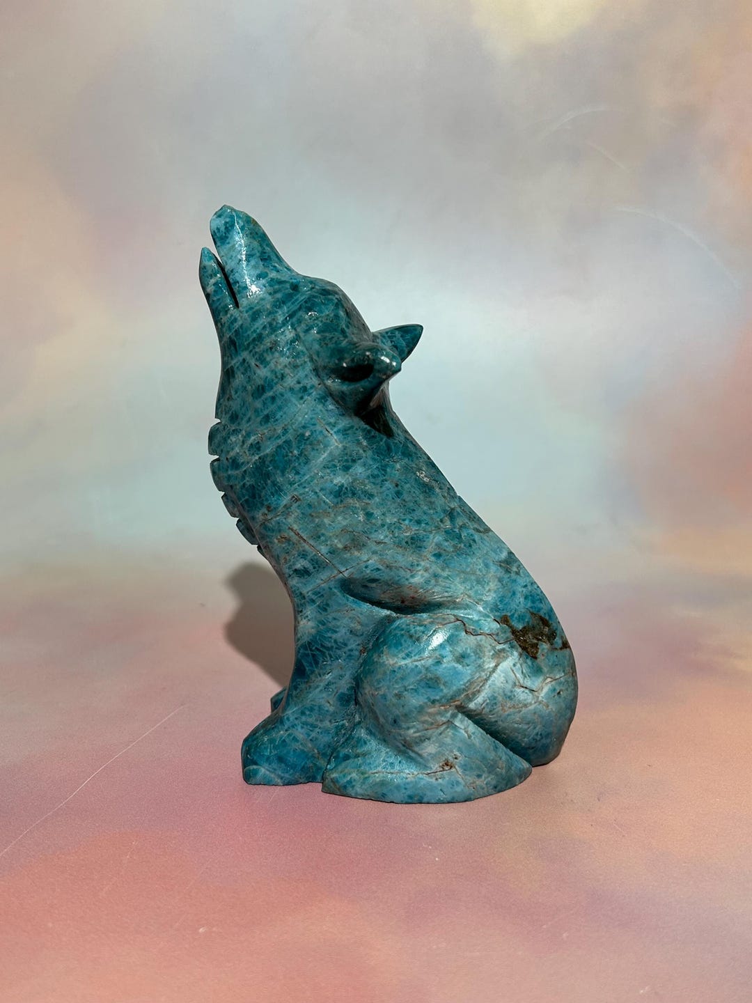 Natural Blue Apatite Crystal Wolf Carving Flashy - Etsy