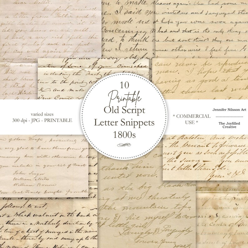 10 Printable Old Script Letter Snippets Antique Paper Pieces for ...