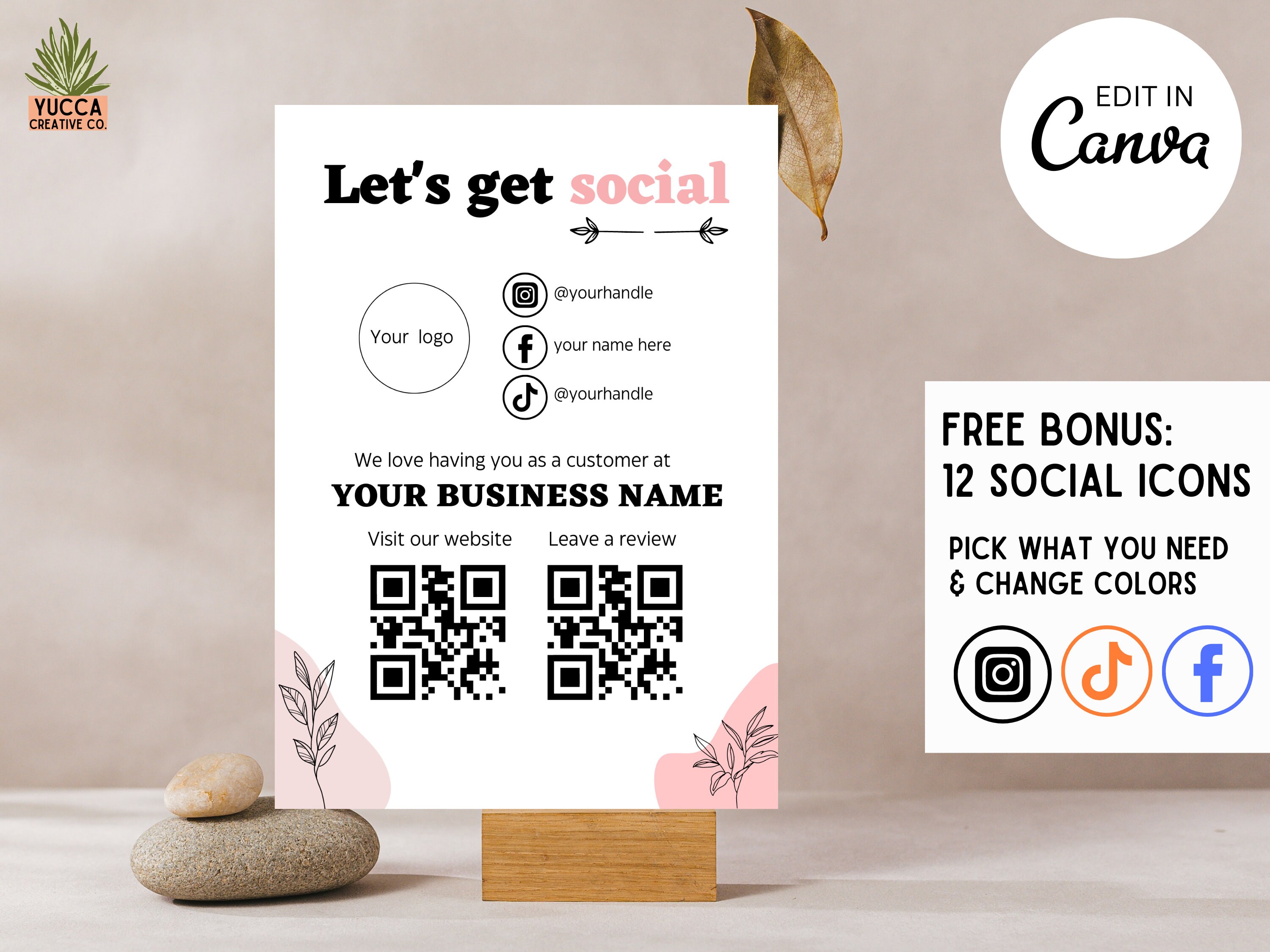Let’s Get Social Sign, Social Media Sign Template, QR Code Sign ...