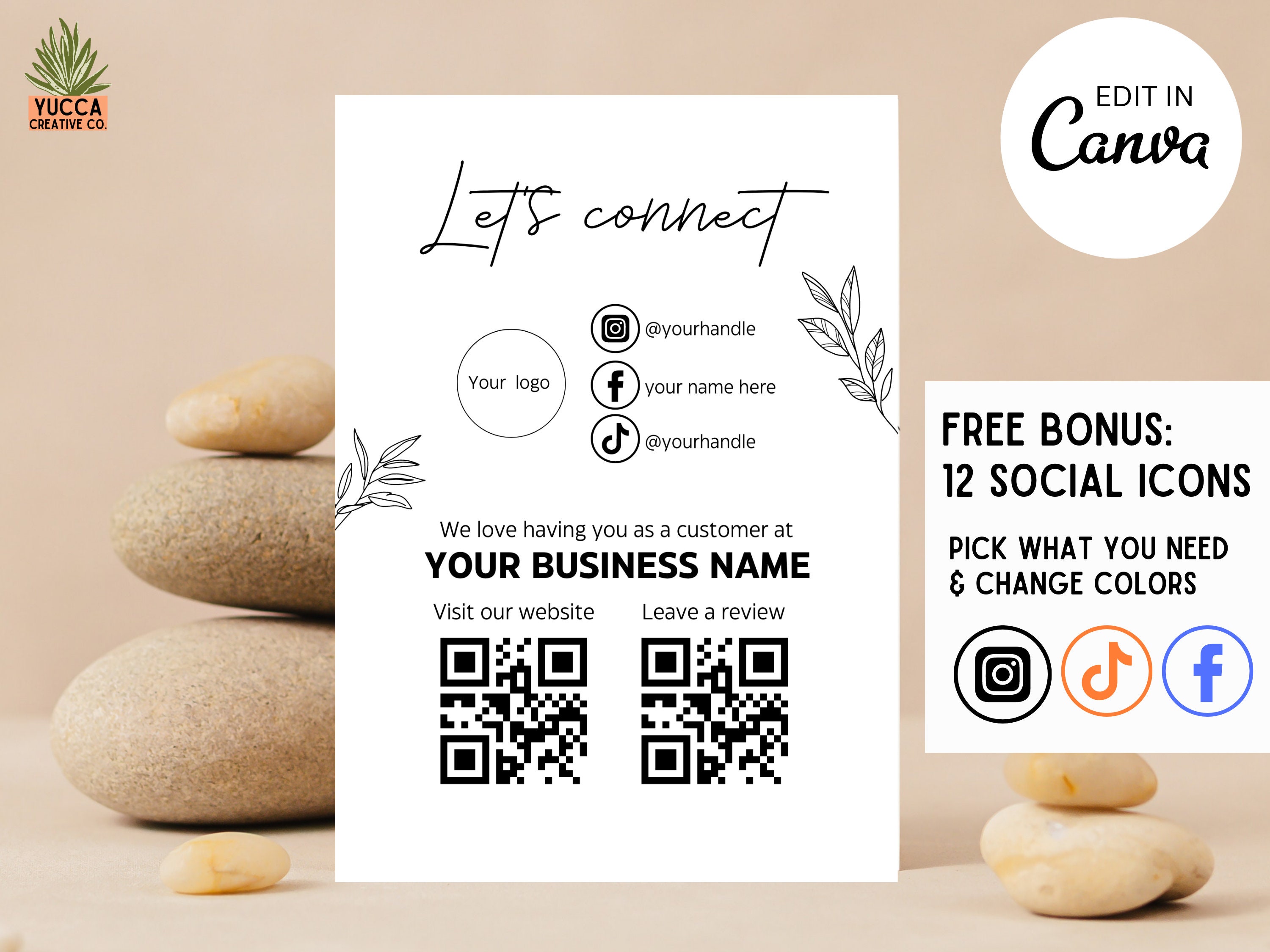 Lets Connect Sign, Social Media Sign Template, QR Code Sign, Editable ...