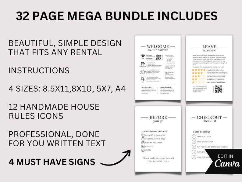 Airbnb Sign Bundle Template, Airbnb Must Haves, Signs Rental Home, Wifi ...