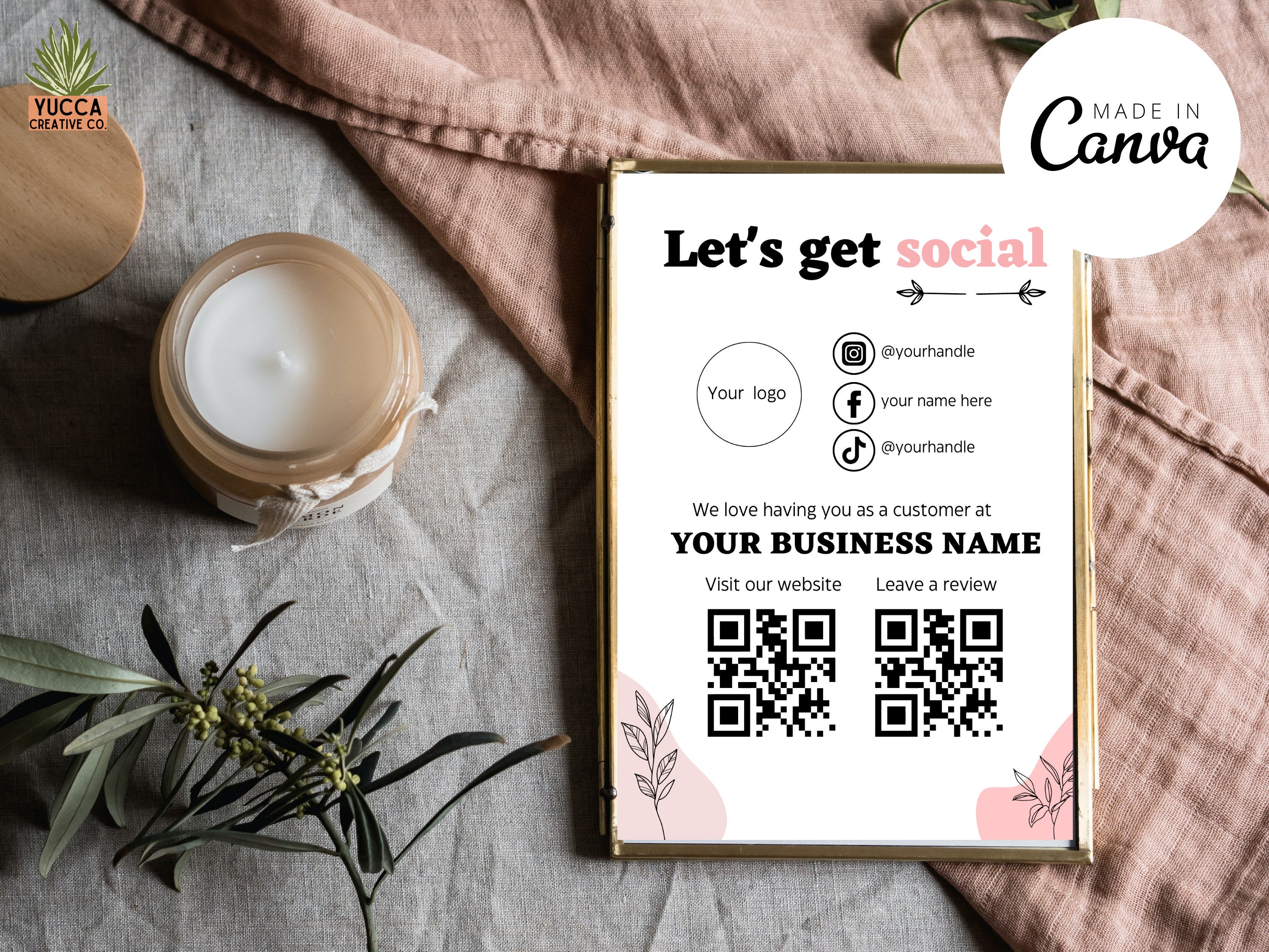 Let’s Get Social Sign, Social Media Sign Template, QR Code Sign ...