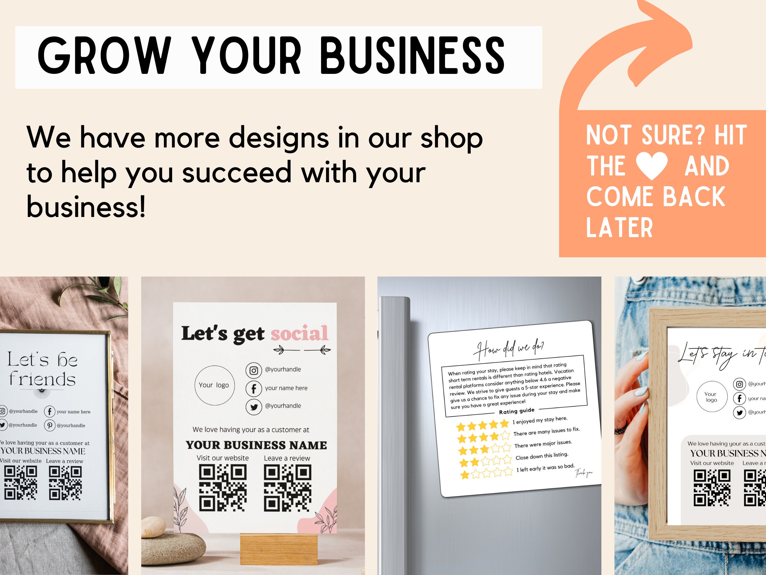 XL Elegant Business Sign Templates QR Code Sign Lets Be - Etsy
