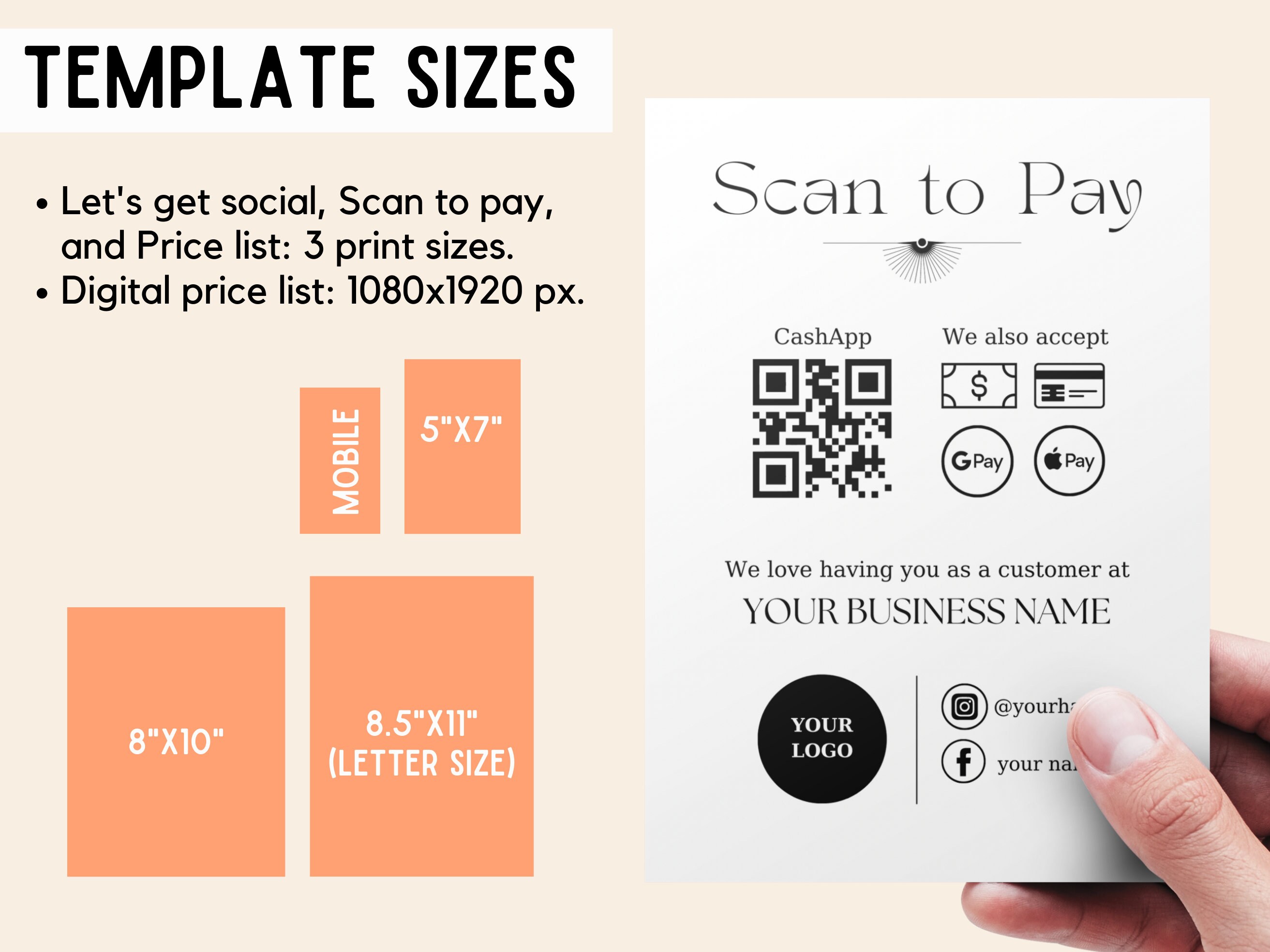 XL Elegant Business Sign Templates QR Code Sign Lets Be - Etsy