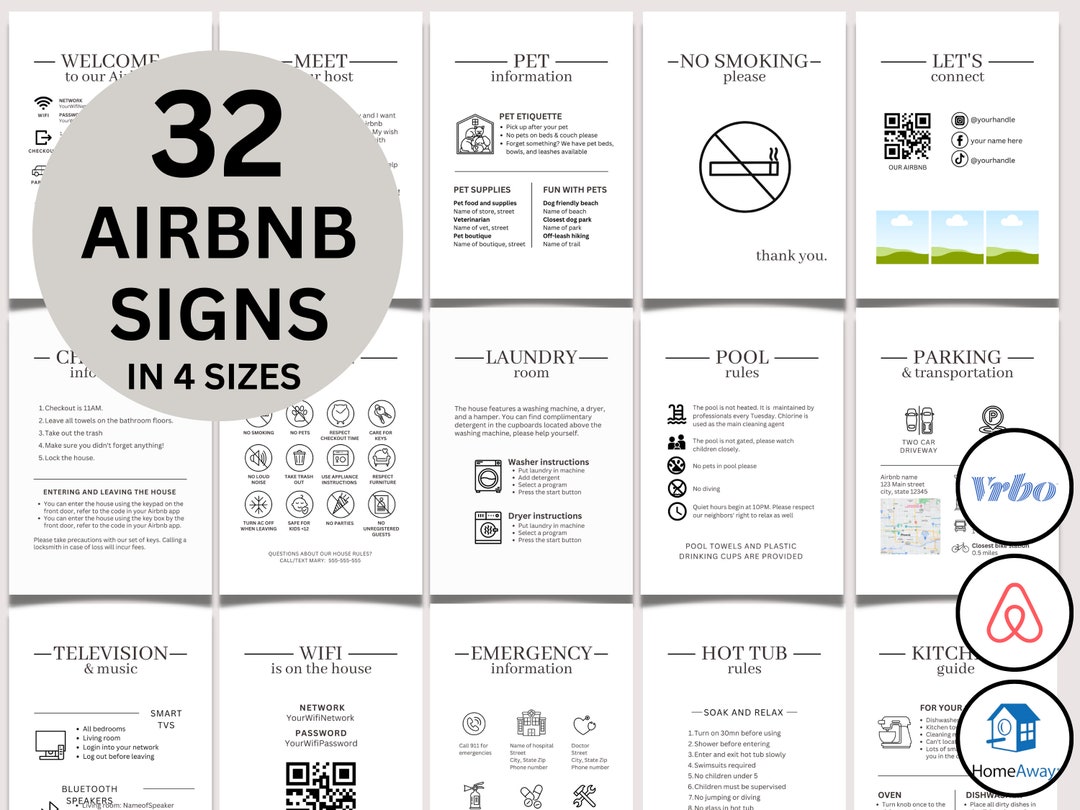 Airbnb Sign Bundle Template, Airbnb Must Haves, Signs Rental Home, Wifi ...