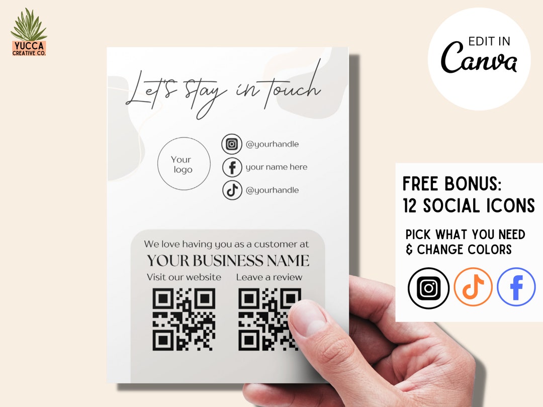 Let’s Stay in Touch Sign, Social Media Sign Template, QR Code Sign, Editable Business Sign ...