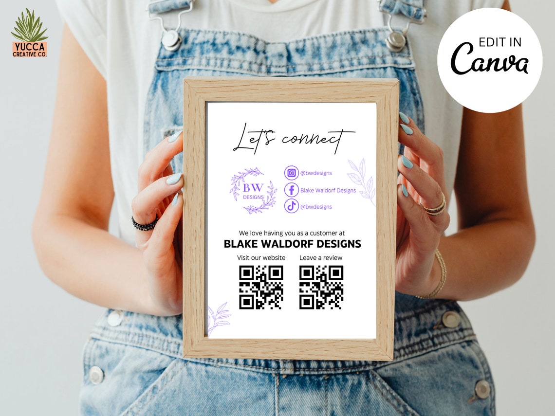 Lets Connect Sign, Social Media Sign Template, QR Code Sign, Editable ...