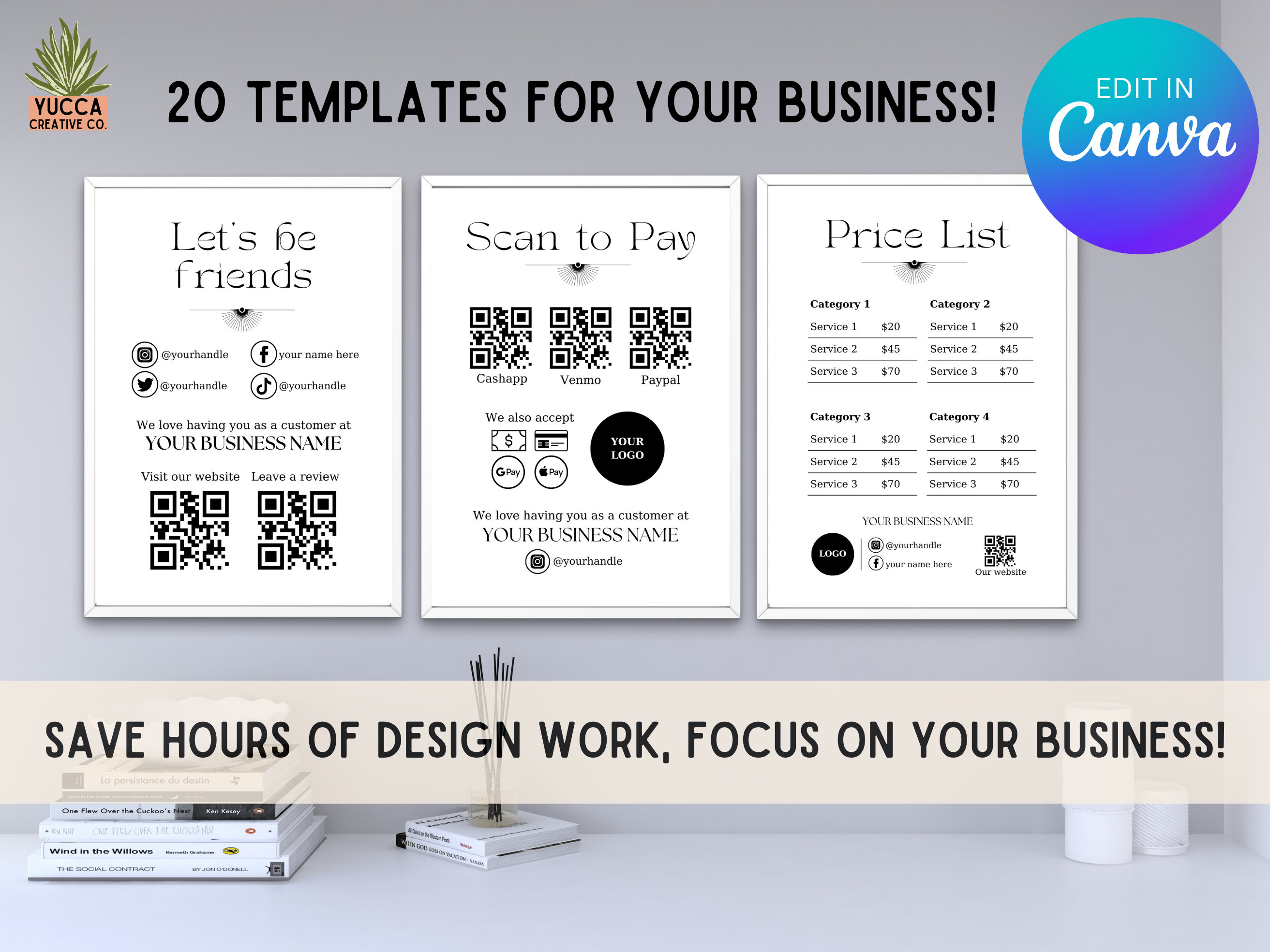 XL Elegant Business Sign Templates QR Code Sign Lets Be - Etsy