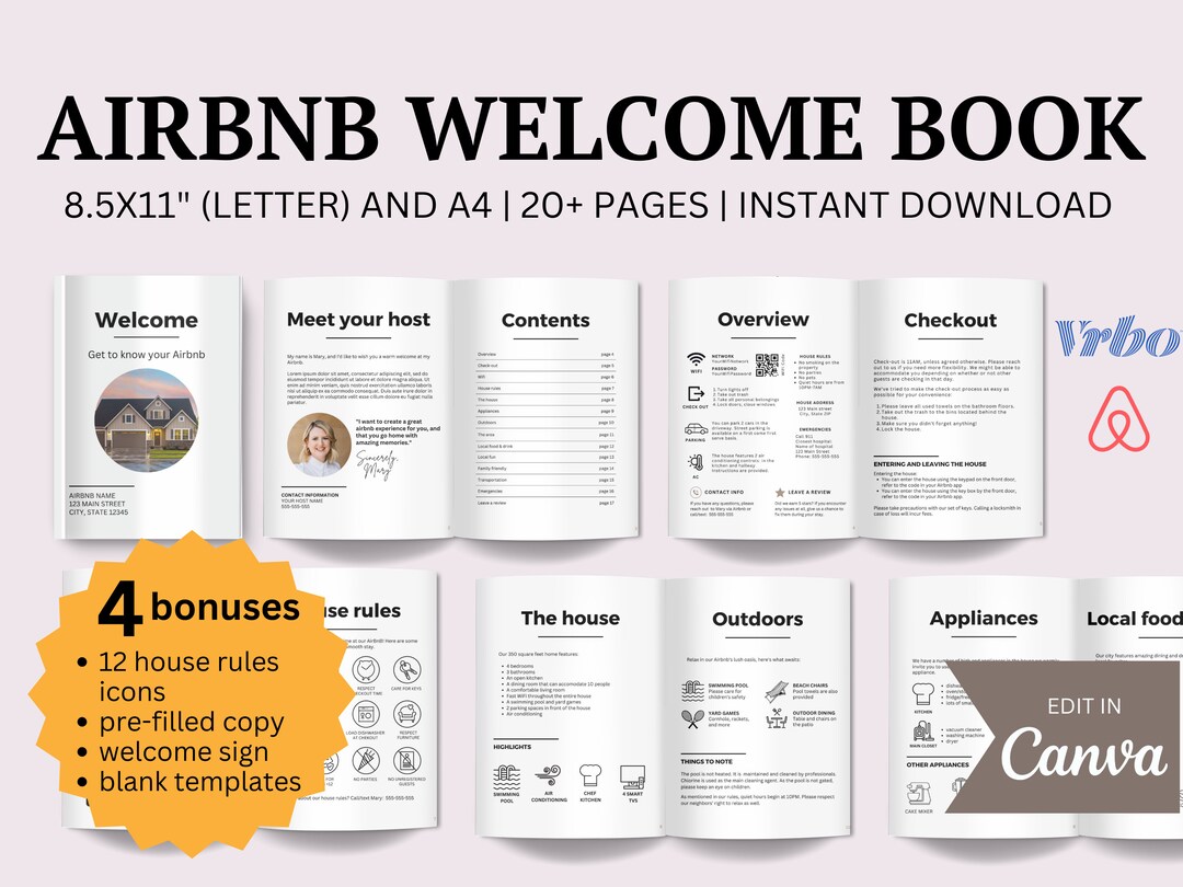 Airbnb Welcome Book Template, VRBO Welcome Book, Editable Airbnb Guest ...