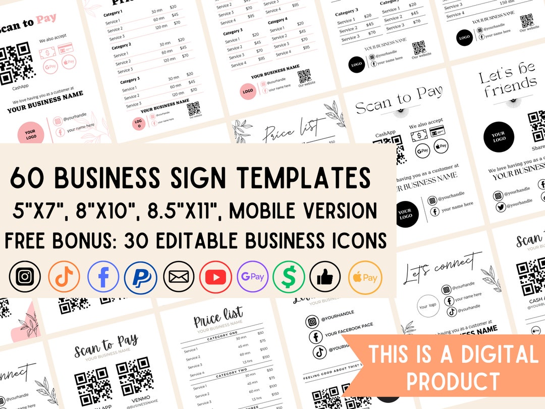 Business Sign Templates, Mega Bundle, QR Code Sign, Let’s Be Friends ...