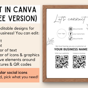 Lets Connect Sign, Social Media Sign Template, QR Code Sign, Editable ...