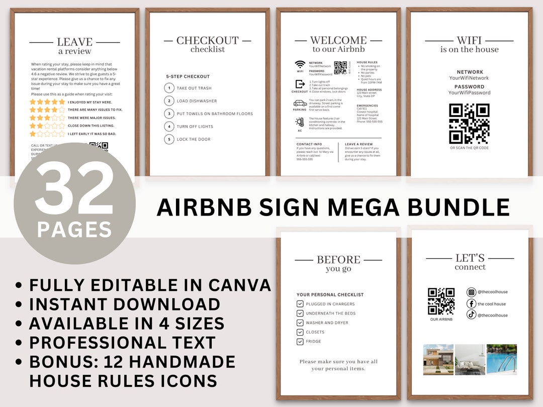 Airbnb Sign Bundle Template, Airbnb Must Haves, Signs Rental Home, Wifi ...