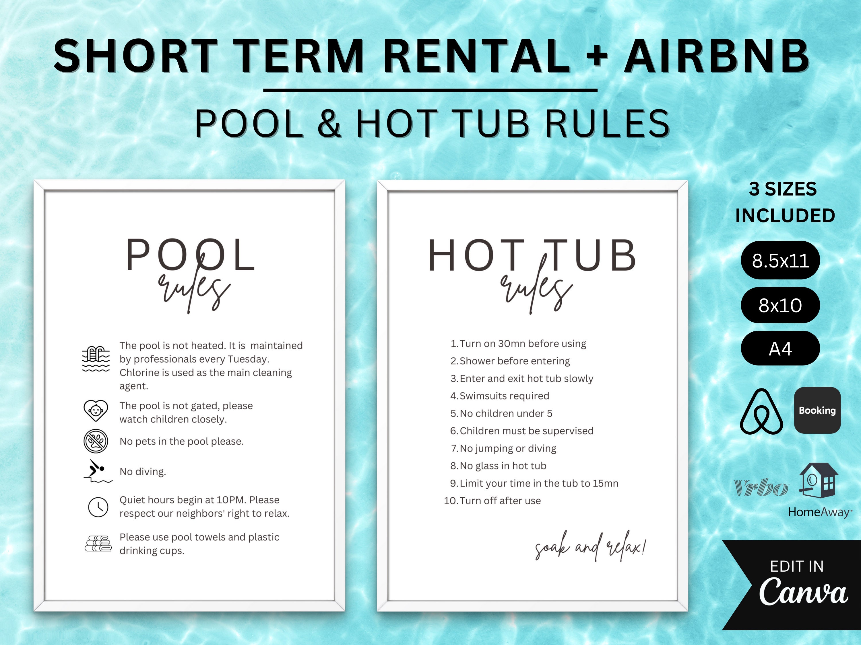 Airbnb Pool Rules, Airbnb Guidebook, VRBO Template, Editable Airbnb ...