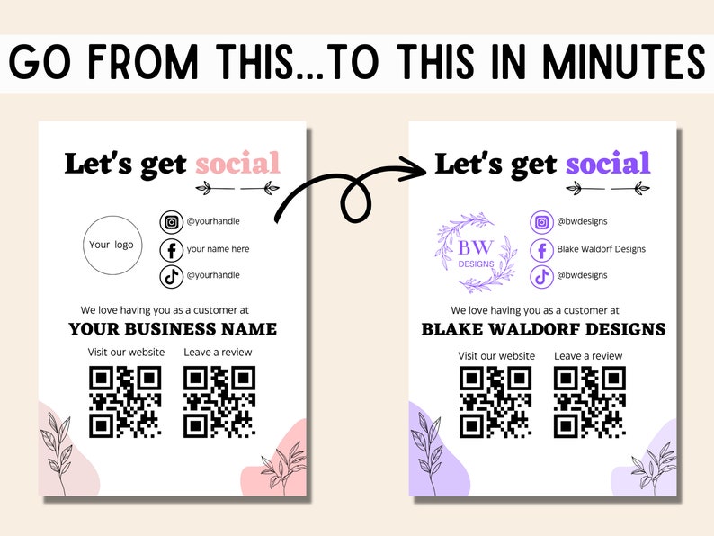 Lets Get Social Sign Social Media Sign Template QR Code - Etsy