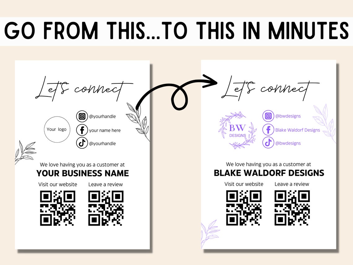 Lets Connect Sign, Social Media Sign Template, QR Code Sign, Editable ...