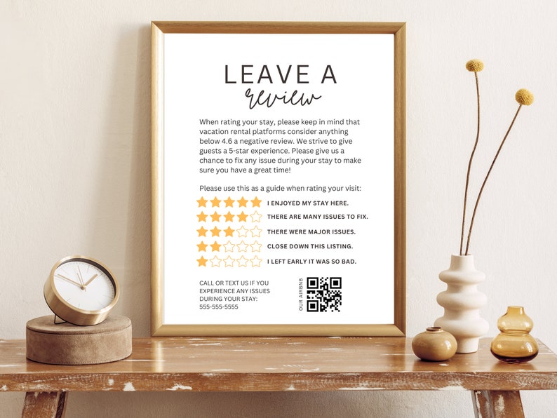 Airbnb Rating Sign, Air Bnb 5 Star Review, Airbnb Review Sign Printable ...