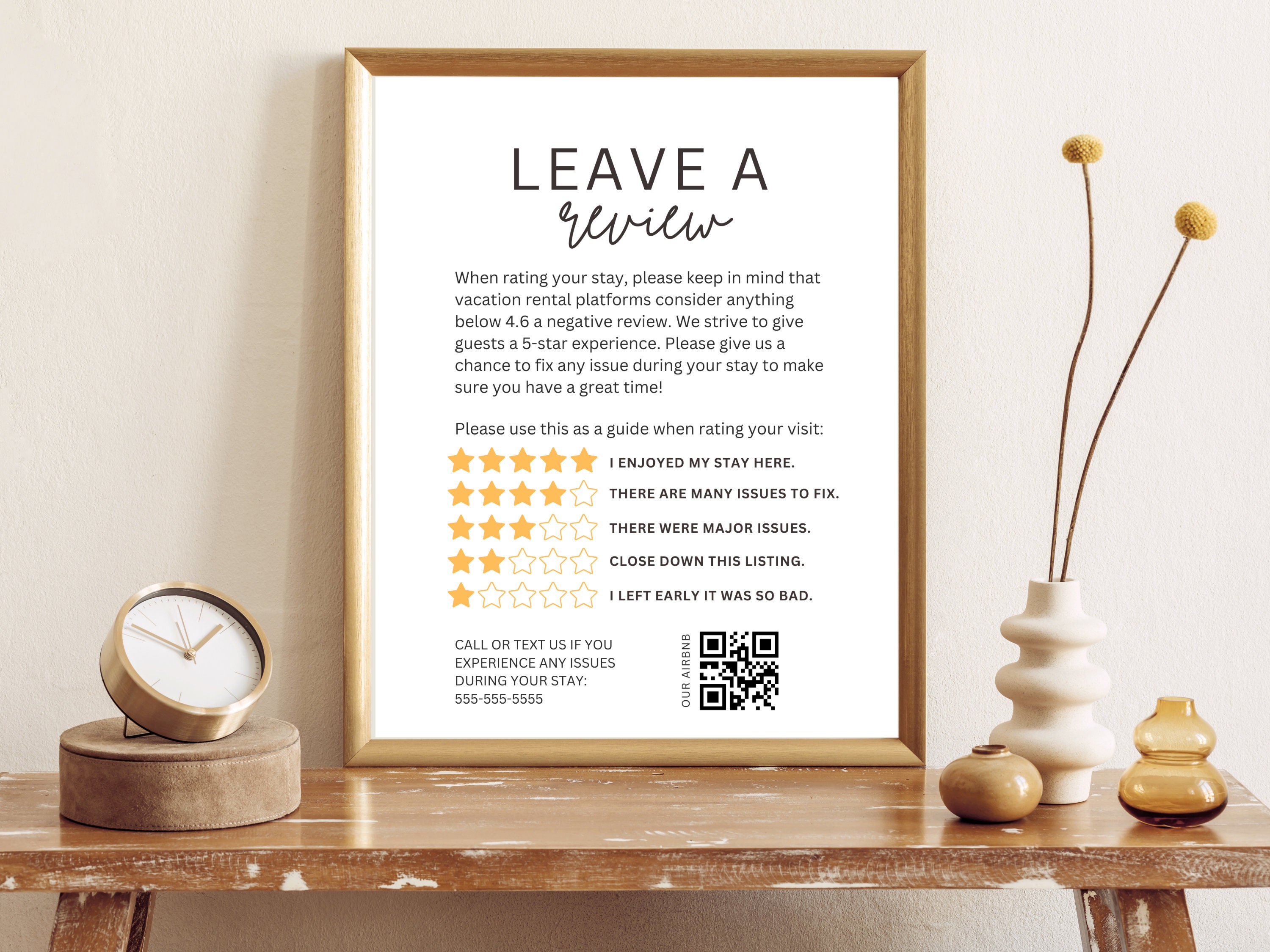 Airbnb Rating Sign, Air Bnb 5 Star Review, Airbnb Review Sign Printable ...
