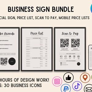 Business Sign Templates Bundle, Social Media Sign Printable, QR Code ...