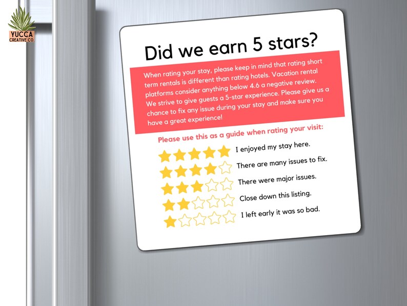 Airbnb Rating Magnet, Airbnb Signs, Vacation Rental, Leave a Review ...